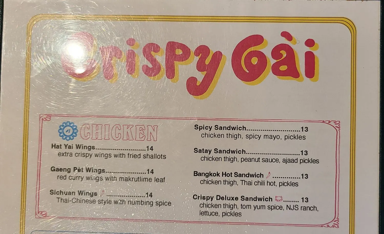 Crispy Gai Menu - Updated October 2025
