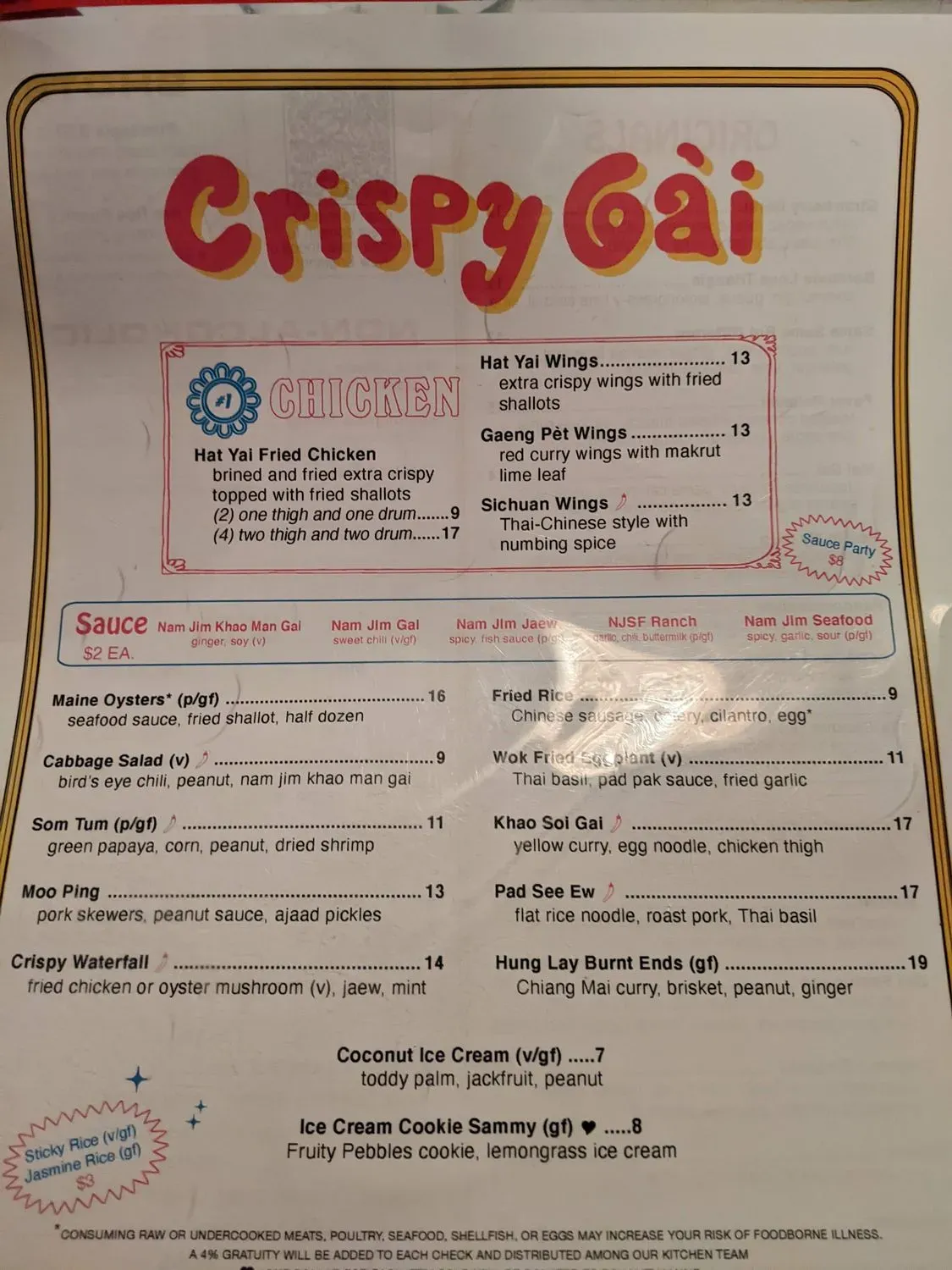 Crispy Gai Menu - Updated October 2025