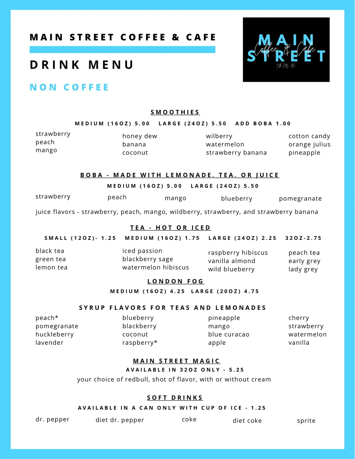 Main Street Coffee & Cafe Menu | Elk City, OK | Checkle