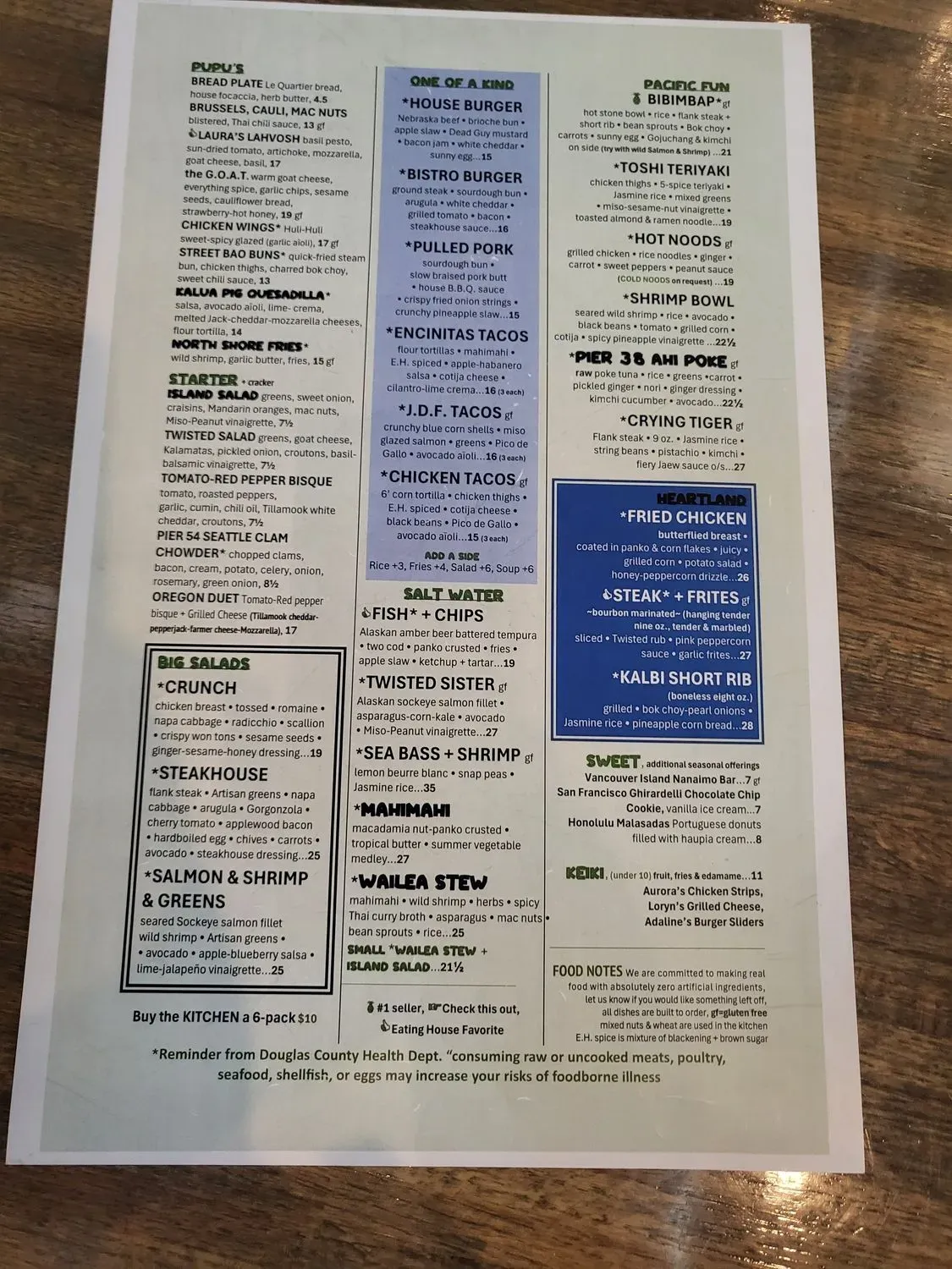 Pacific Eating House Menu - Updated October 2025