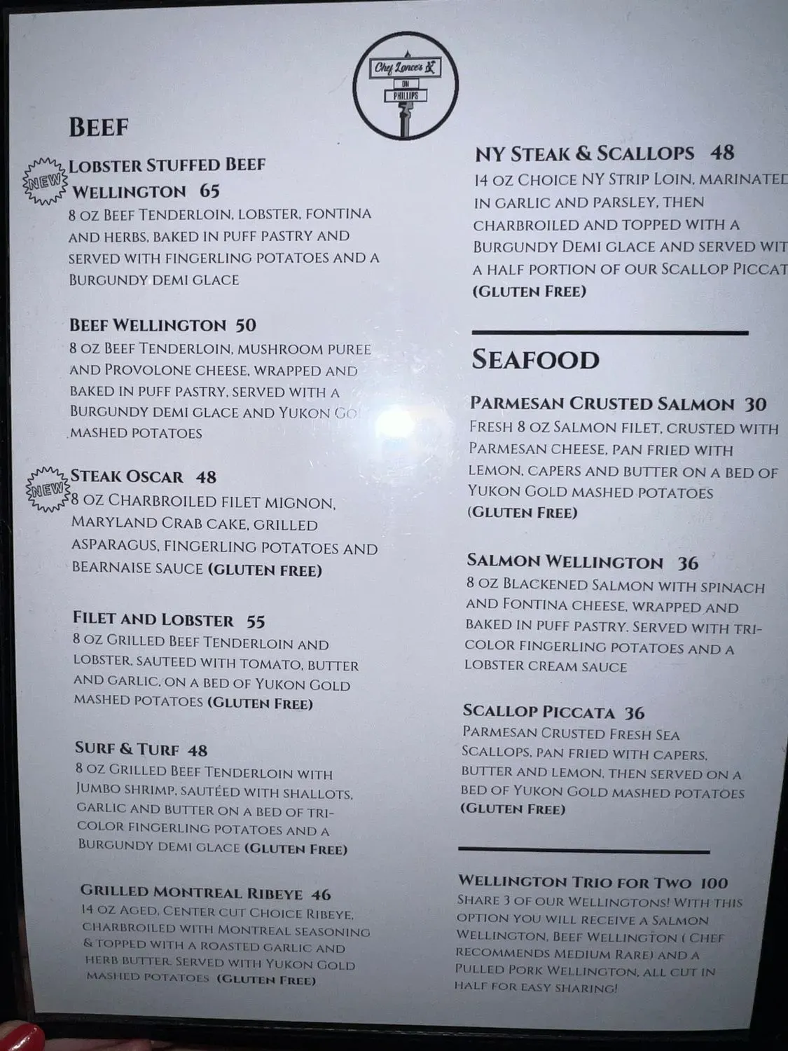 Chef Lance's on Phillips Menu - Updated October 2025