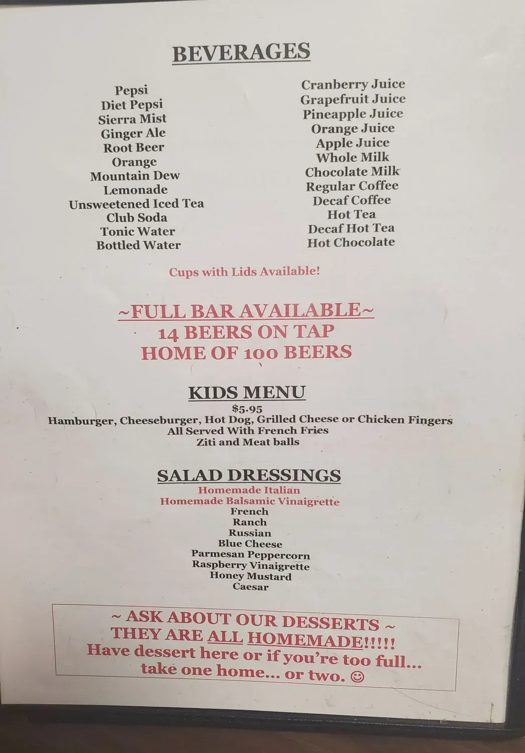 Guiseppe's Menu - Updated October 2025