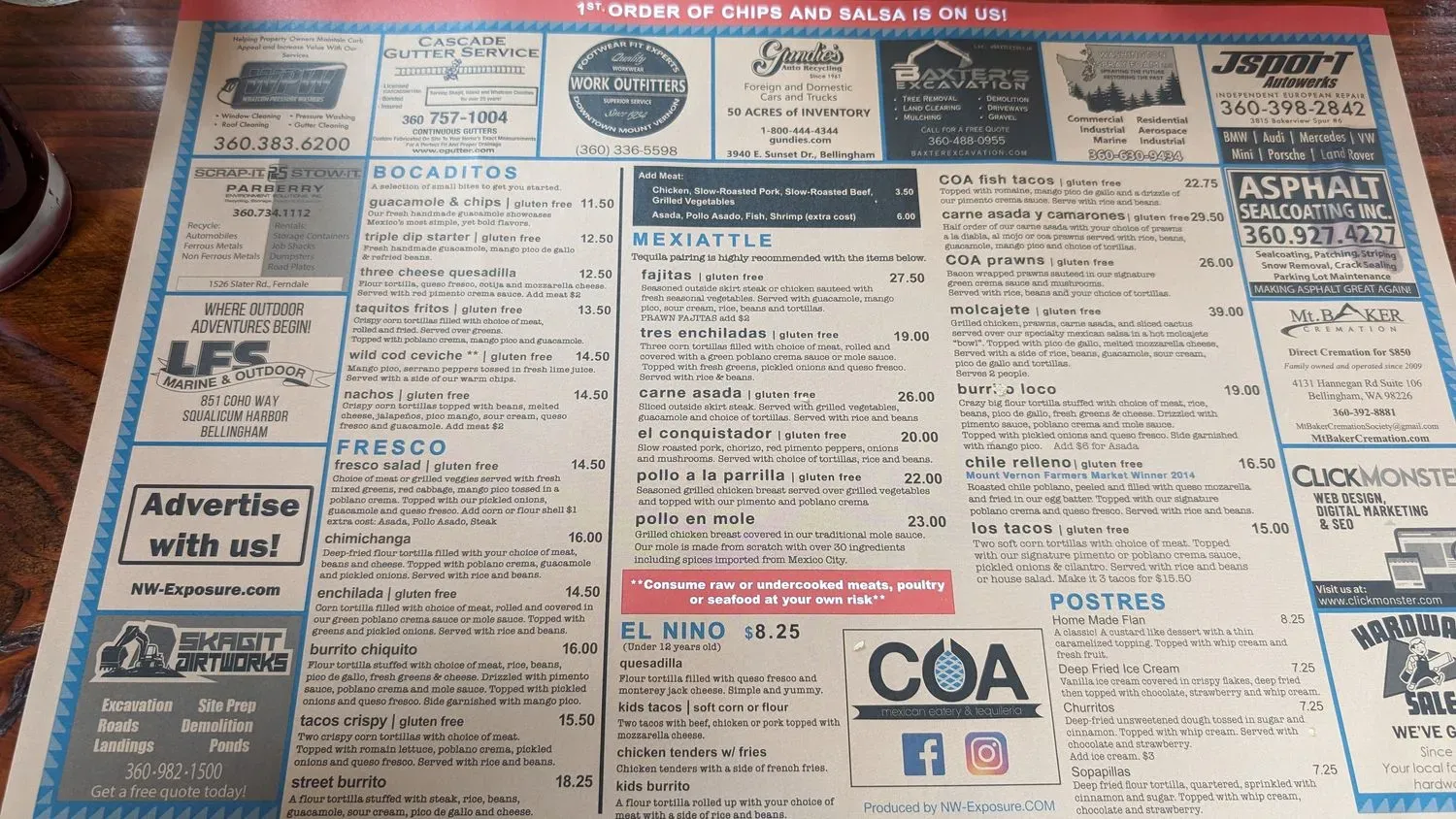 COA Mexican Eatery & Tequileria Bellingham Menu - Updated October 2025