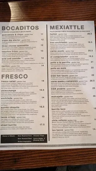 COA Mexican Eatery & Tequileria Bellingham Menu | Bellingham, WA | Checkle