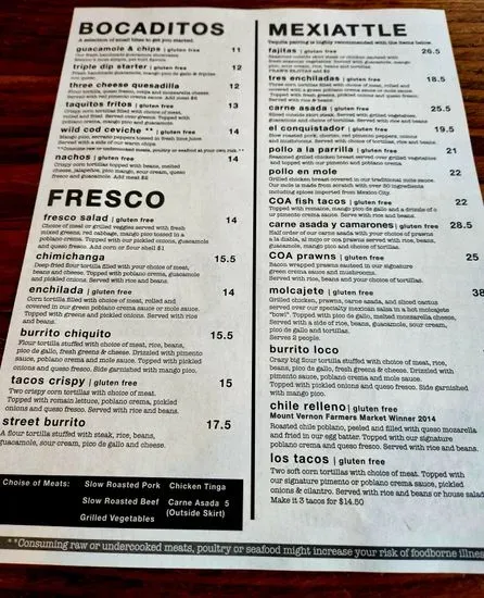 COA Mexican Eatery & Tequileria Bellingham Menu | Bellingham, WA | Checkle