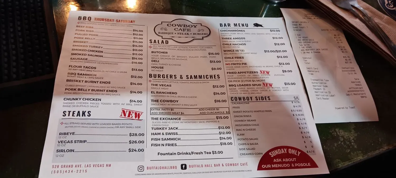 Buffalo Hall & Cowboy Café BBQ Menu - Updated October 2025
