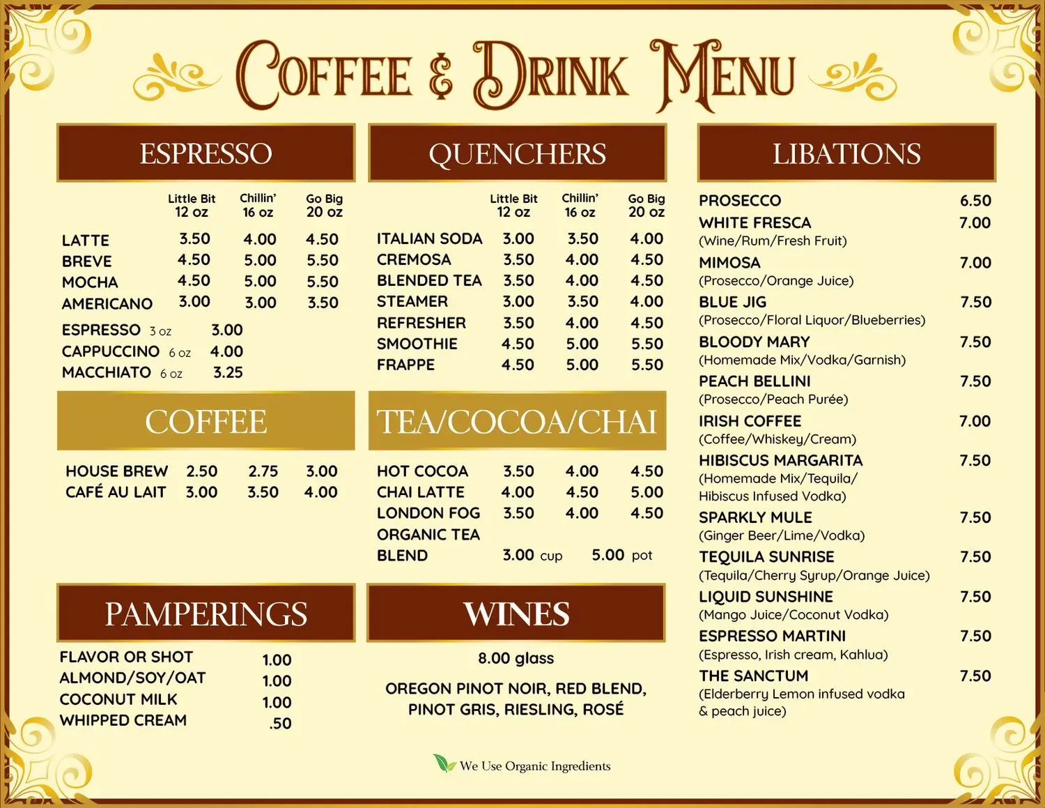 Sip Champagne and Dessert Bar Menu - Updated October 2025