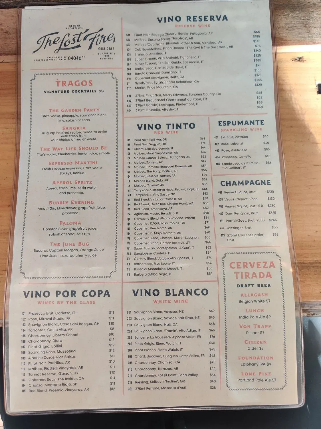 The Lost Fire Menu - Updated October 2025