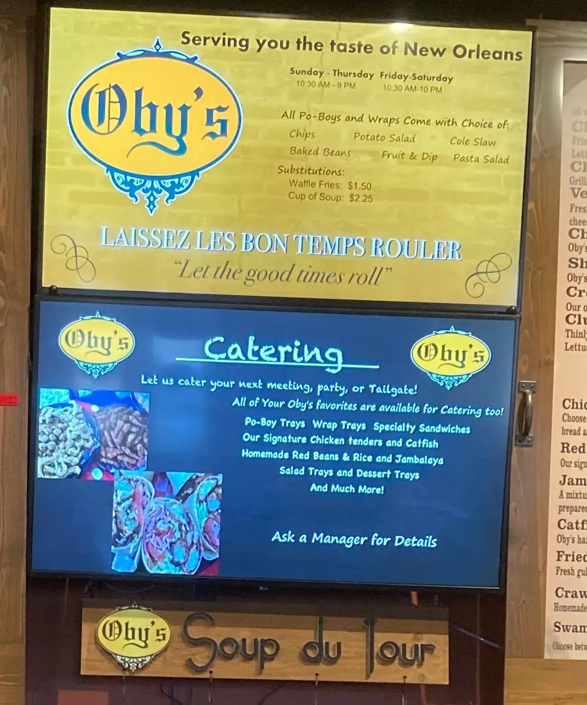 Oby's of Oxford Menu - Updated October 2025