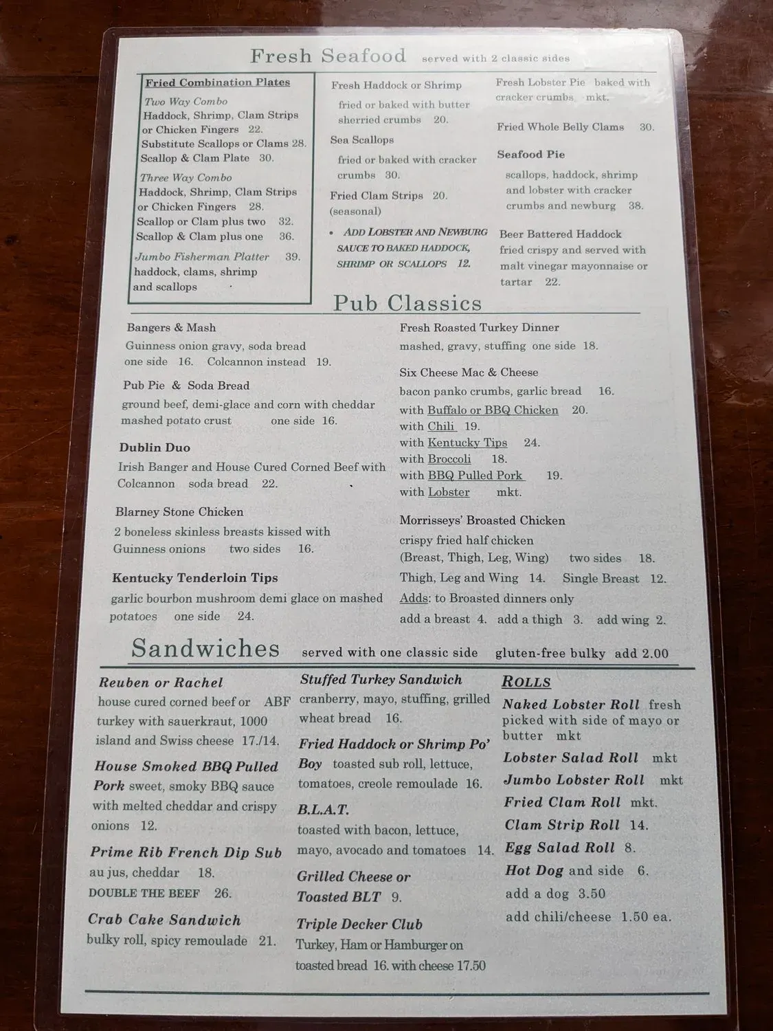 Morrisseys' Porch & Pub Menu - Updated October 2025