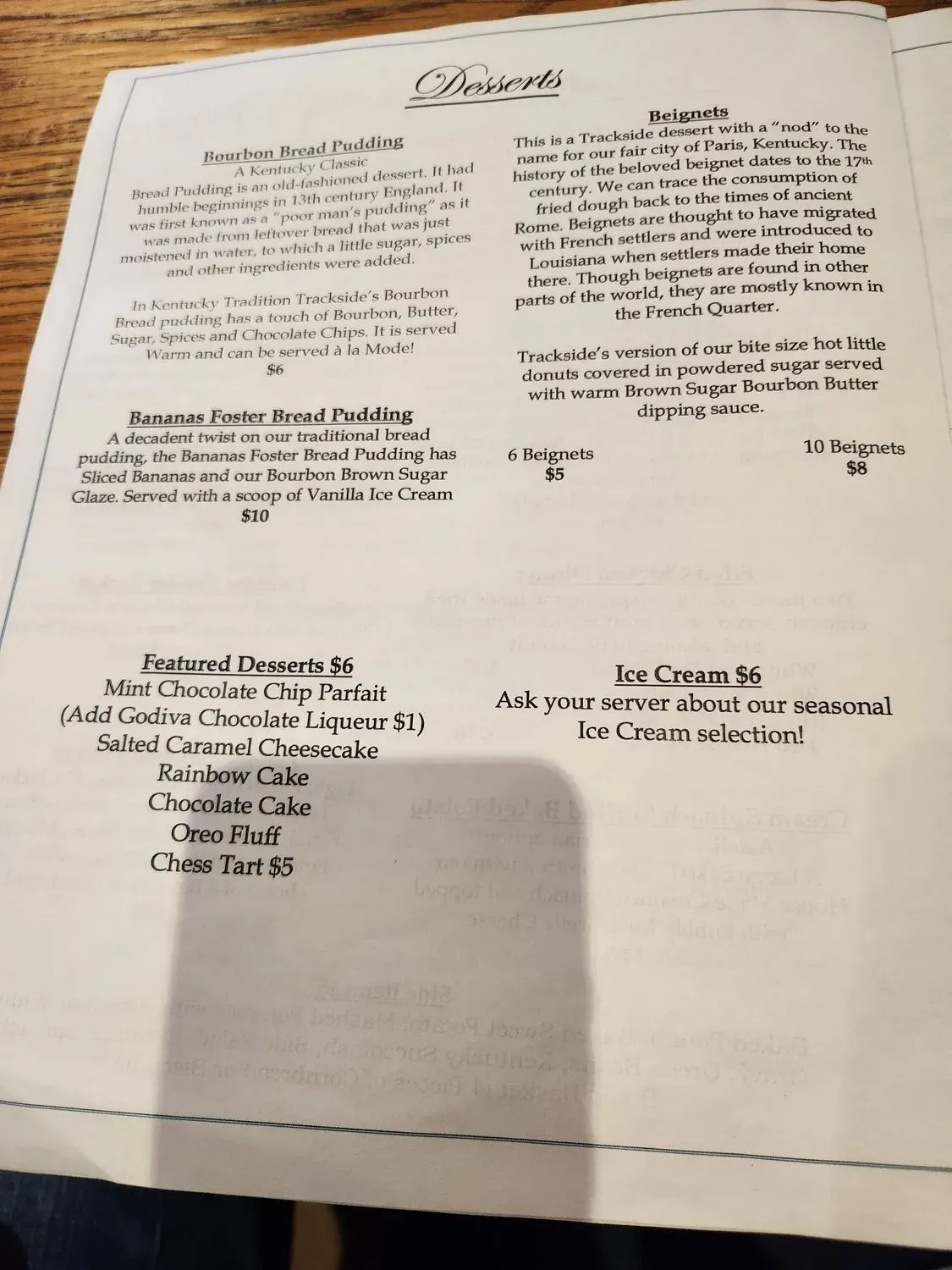 Trackside Restaurant & Bourbon Bar Menu - Updated October 2025