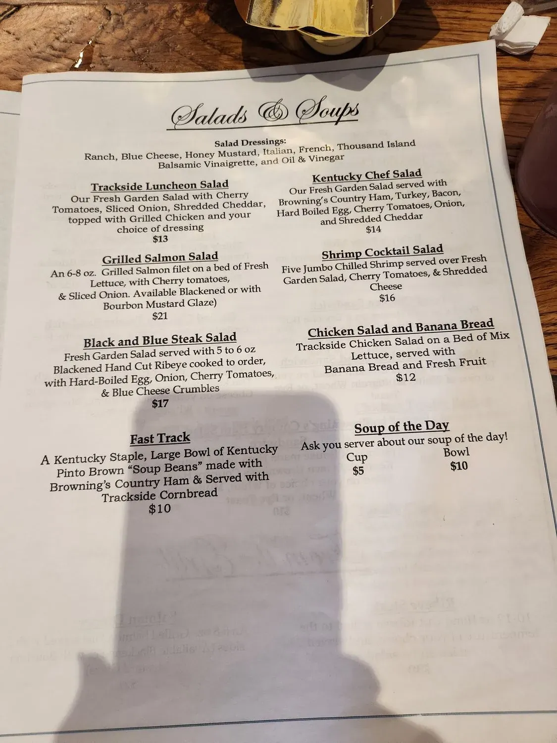 Trackside Restaurant & Bourbon Bar Menu - Updated October 2025