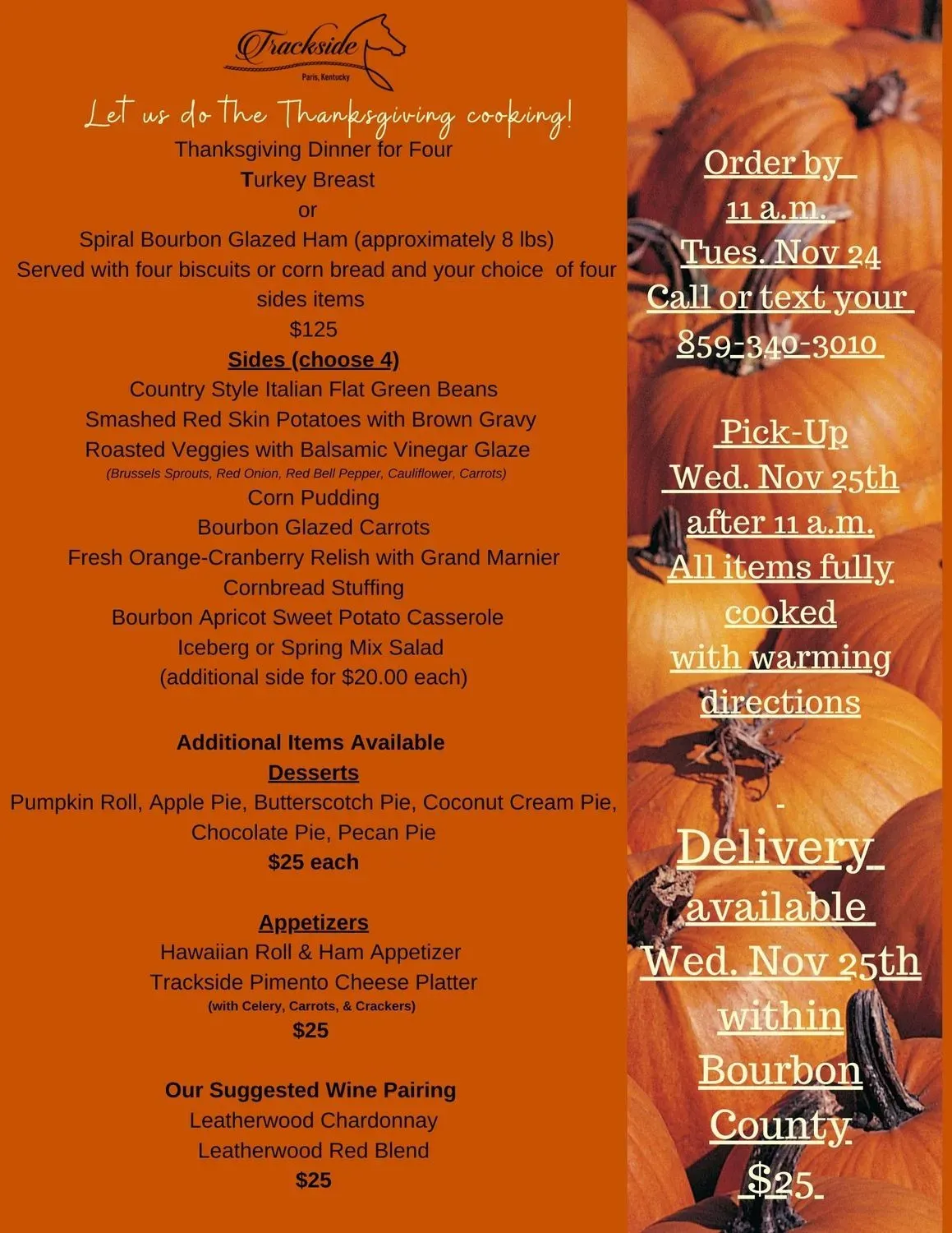 Trackside Restaurant & Bourbon Bar Menu - Updated October 2025