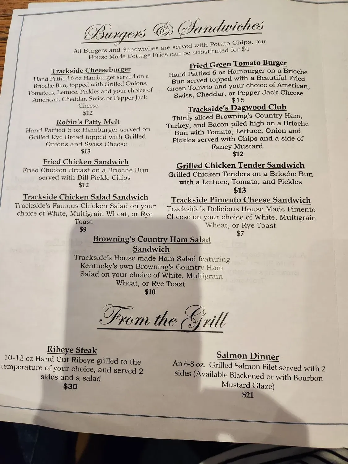 Trackside Restaurant & Bourbon Bar Menu - Updated October 2025