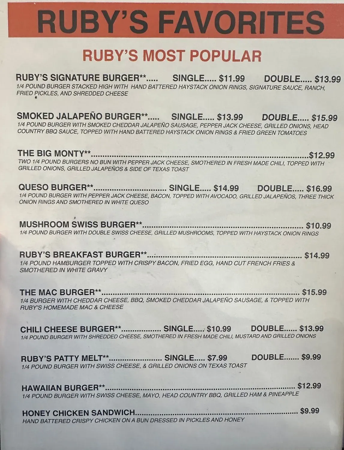 Ruby's Old Fashioned Hamburgers Menu | Tulsa, OK | Checkle