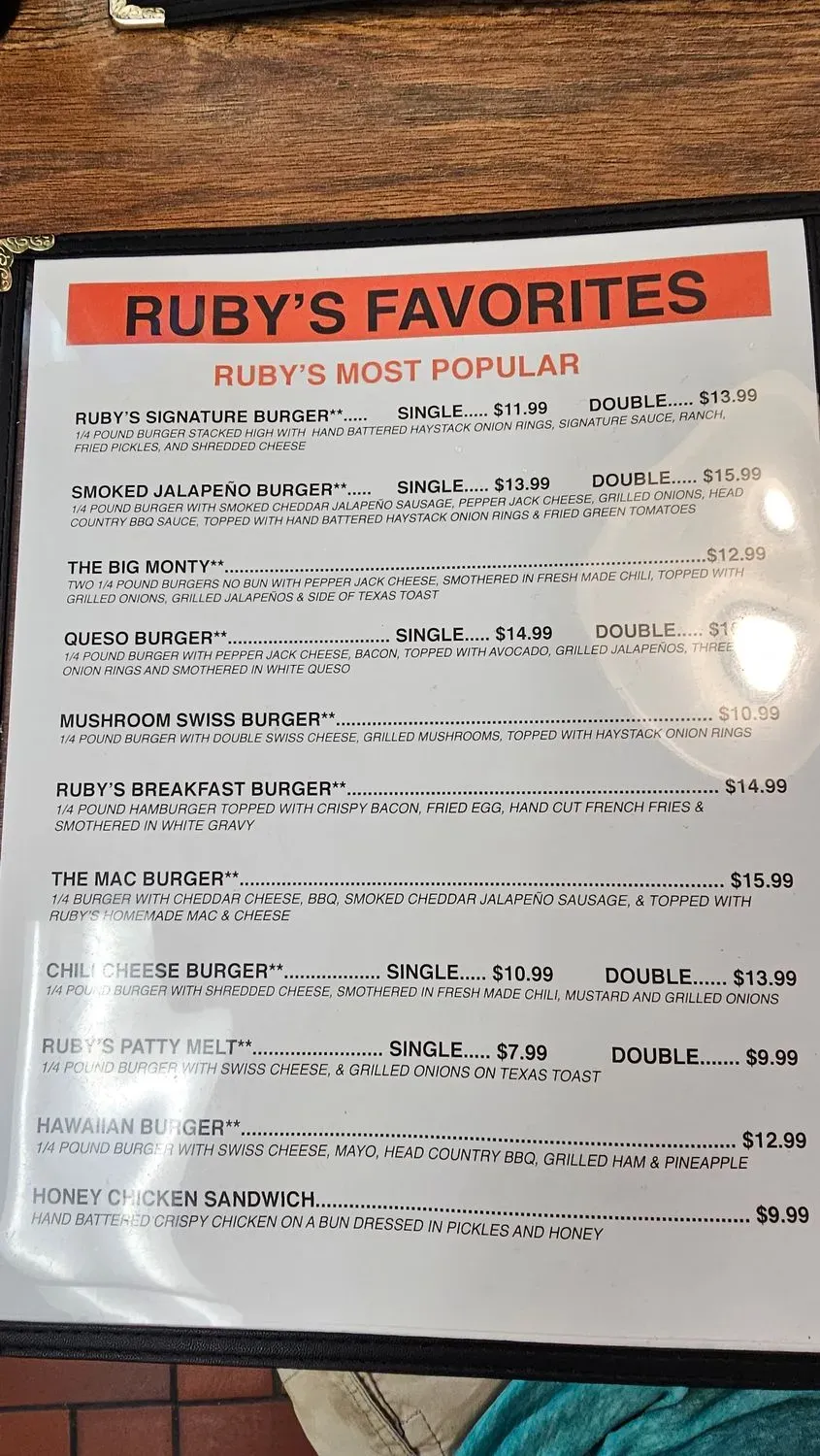 Ruby's Old Fashioned Hamburgers Menu | Tulsa, OK | Checkle