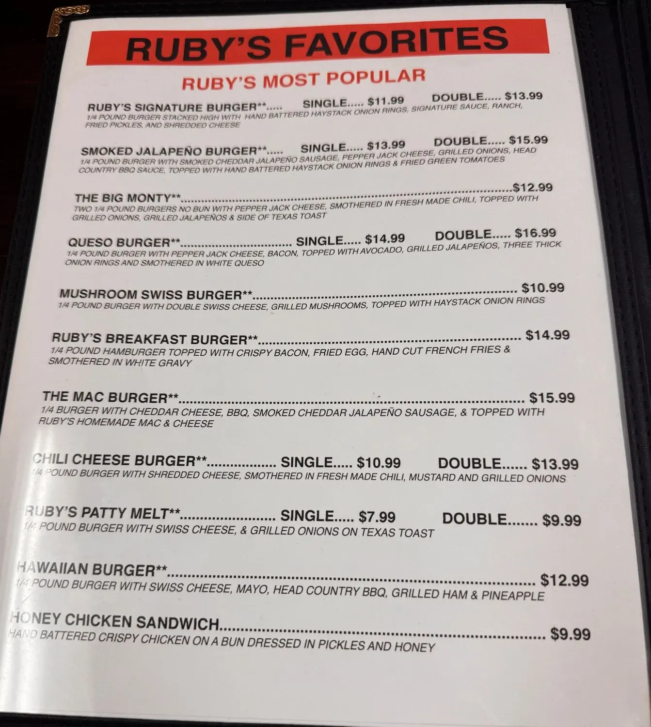 Ruby's Old Fashioned Hamburgers Menu | Tulsa, OK | Checkle