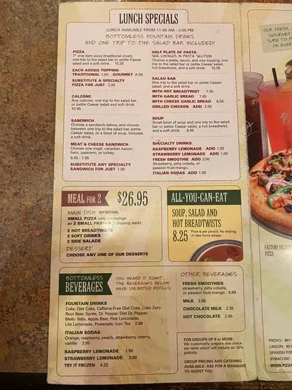The Pizza Factory Menu | Lindon, UT | Checkle