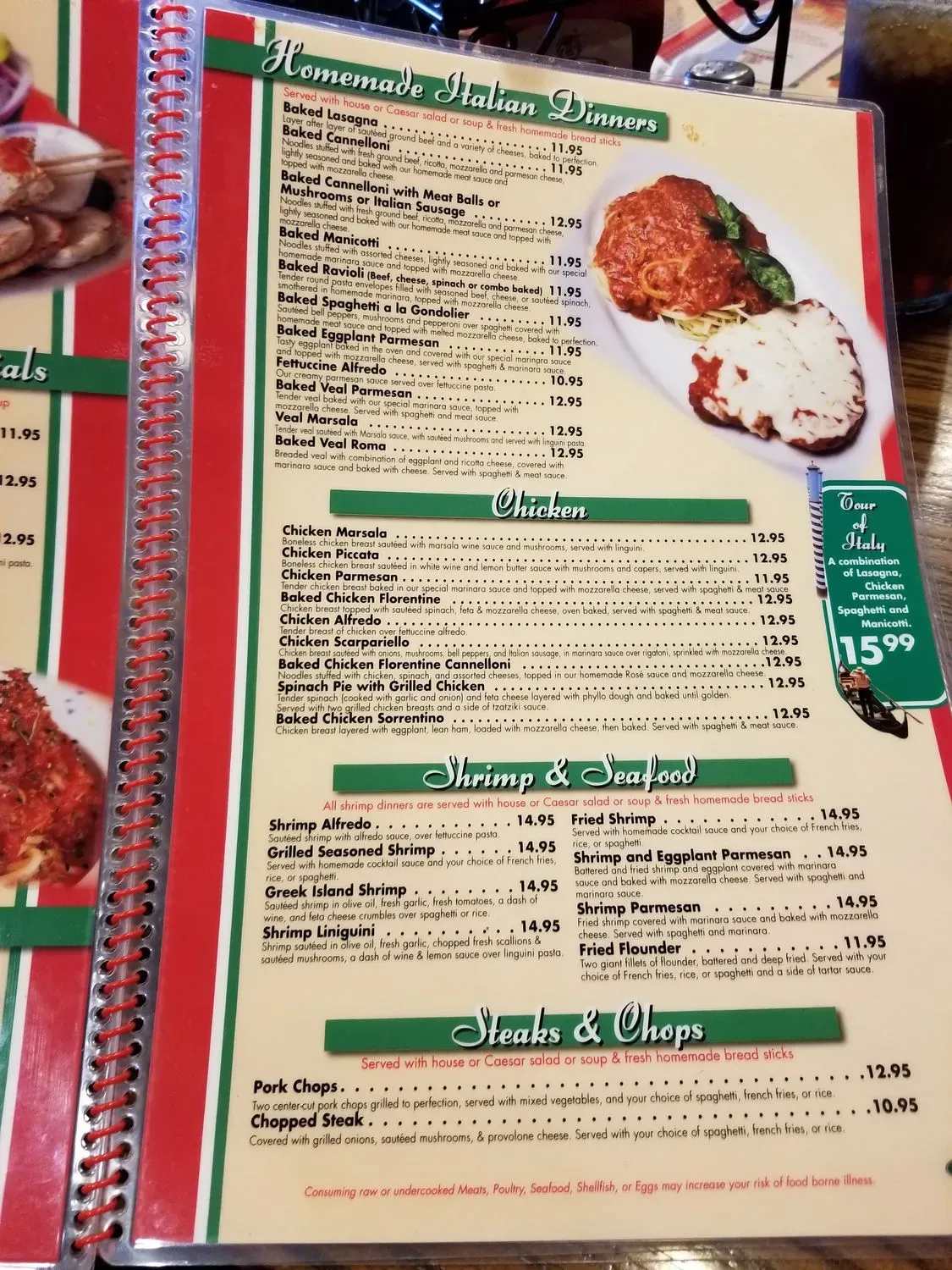 Gondolier Menu - Updated October 2025