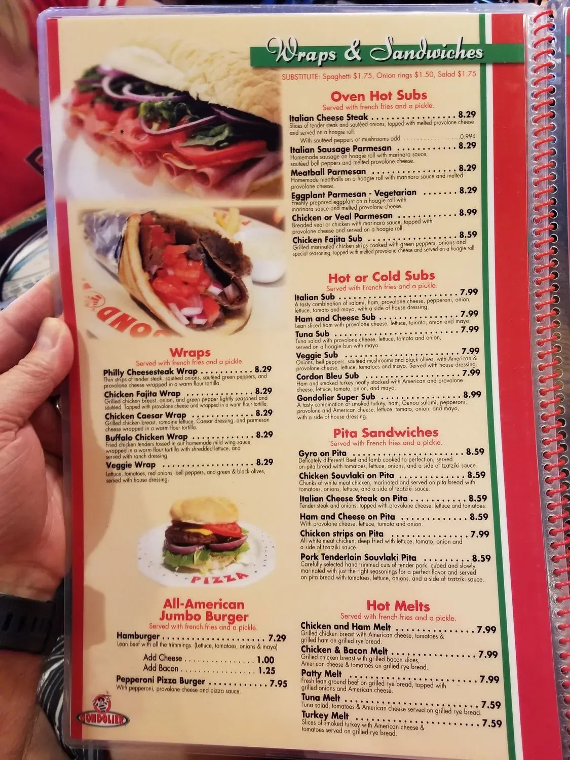 Gondolier Menu - Updated October 2025