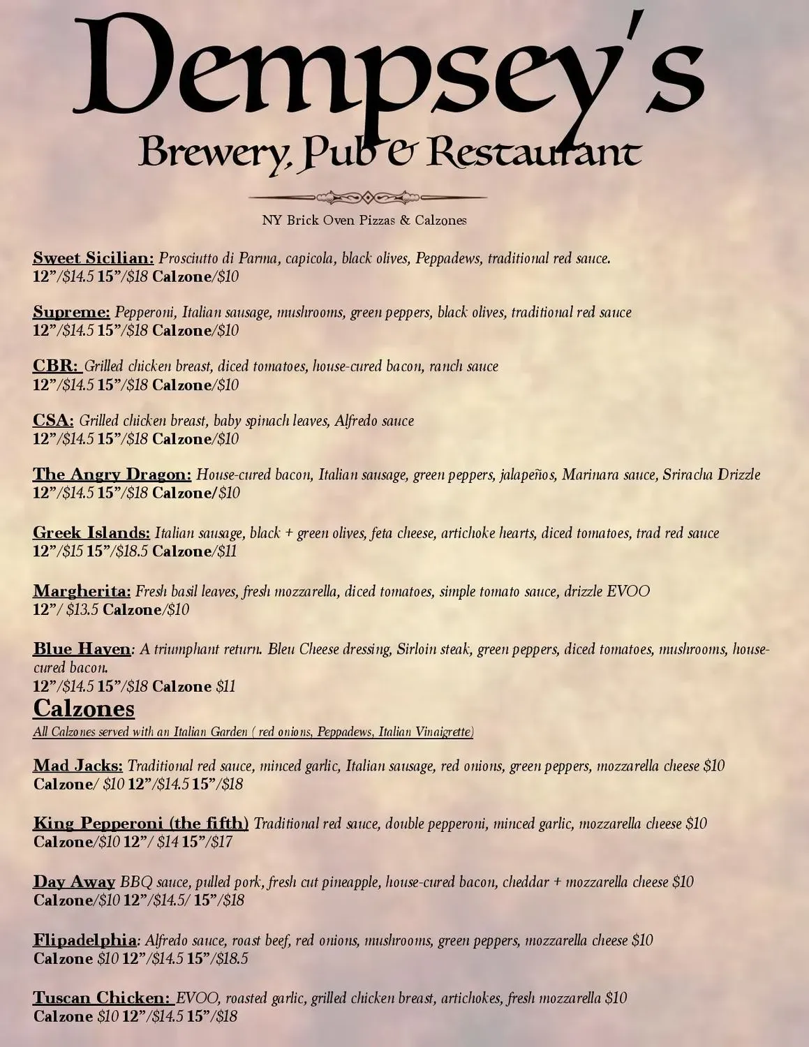 Dempsey's Brewery Restaurant & Pub Menu - Updated October 2025