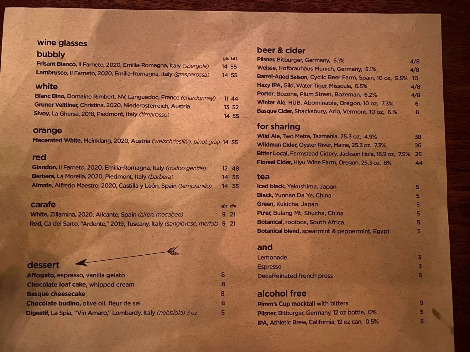 Blackbird Menu - Updated October 2025