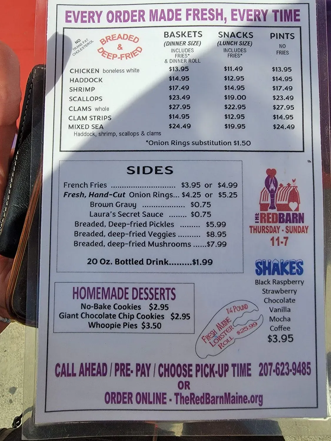 The Red Barn Menu - Updated October 2025