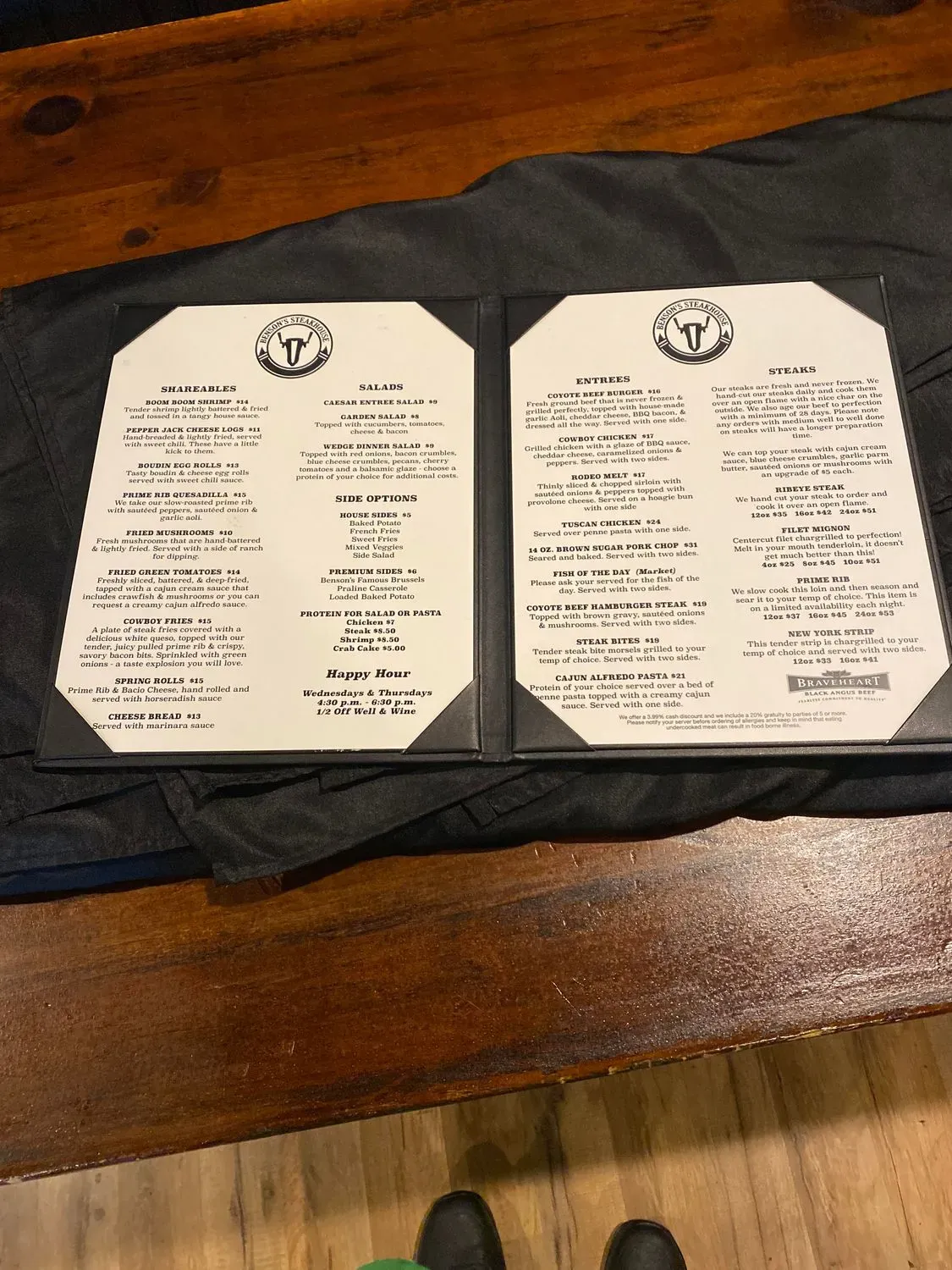 Benson’s Steakhouse Menu - Updated October 2025