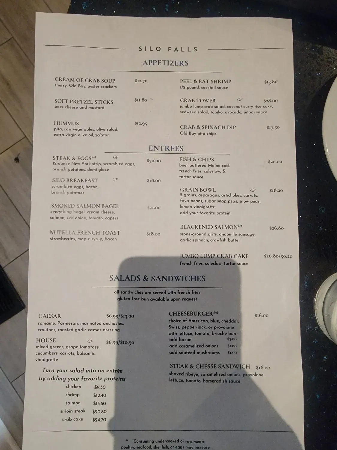 Silo Falls Menu - Updated October 2025