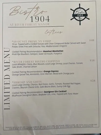 Bistro 1904 at River Forest Manor Menu | Belhaven, NC | Checkle