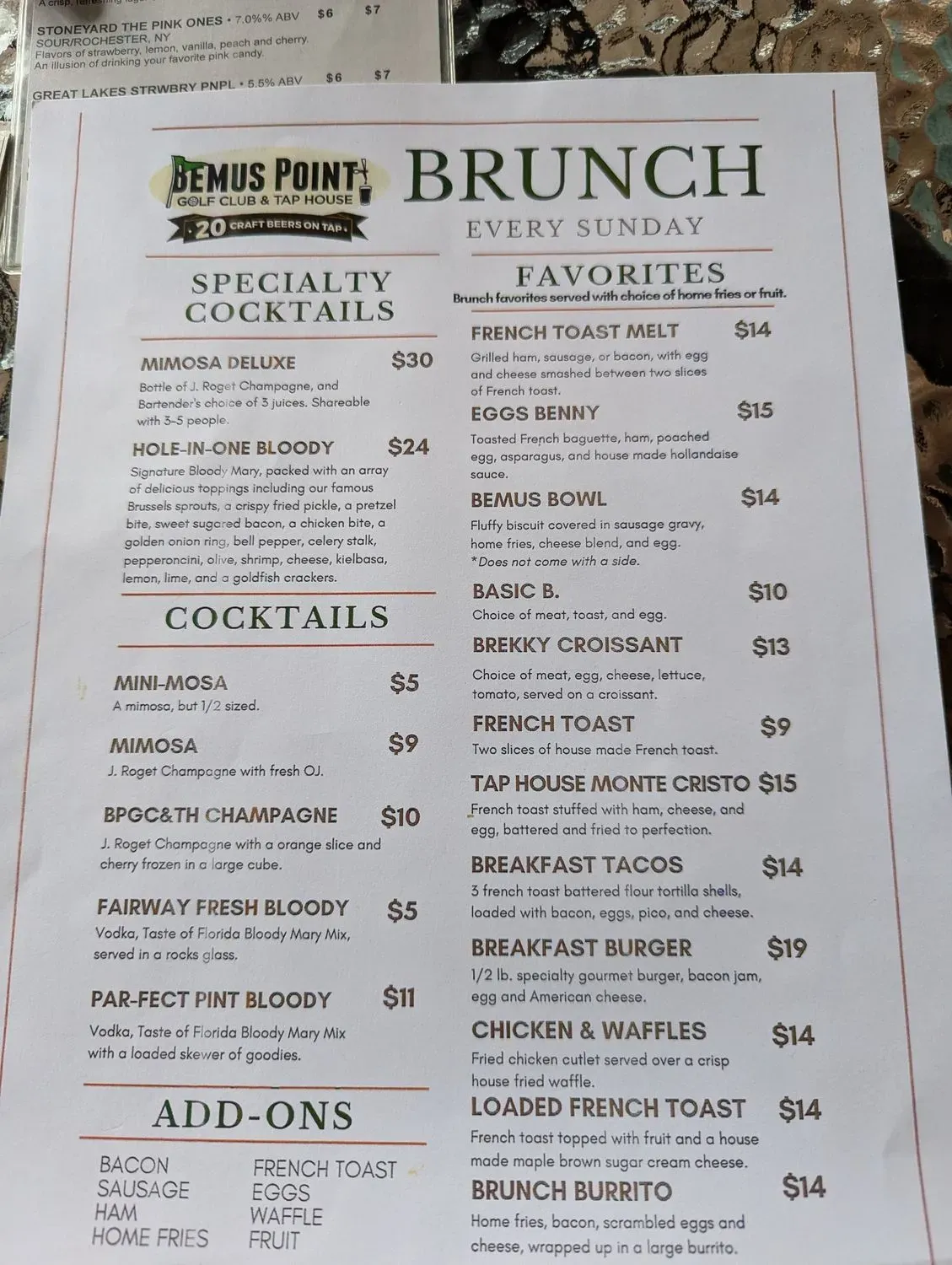 Bemus Point Golf Club & Tap House Menu - Updated October 2025