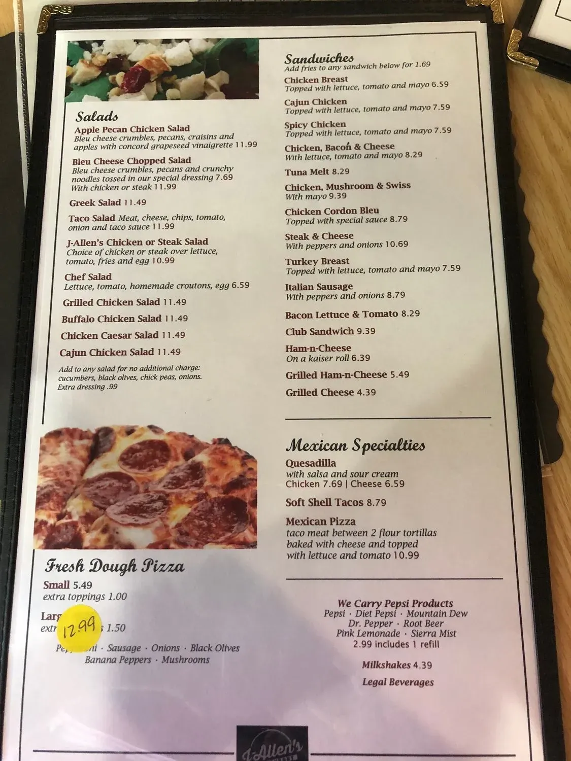J-Allen's Bar & Grill Menu - Updated October 2025