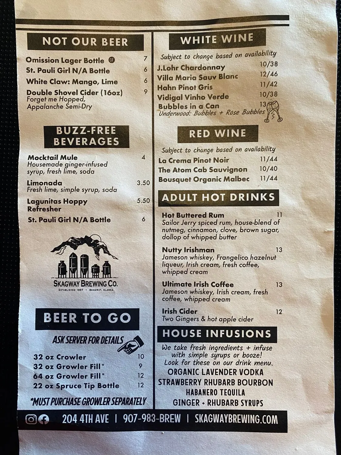 Skagway Brewing Company Menu - Updated October 2025
