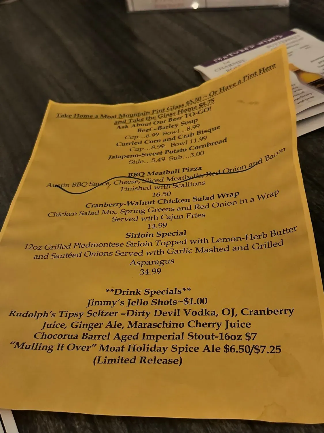 Moat Mountain Smokehouse & Brewing Co. Menu - Updated October 2025