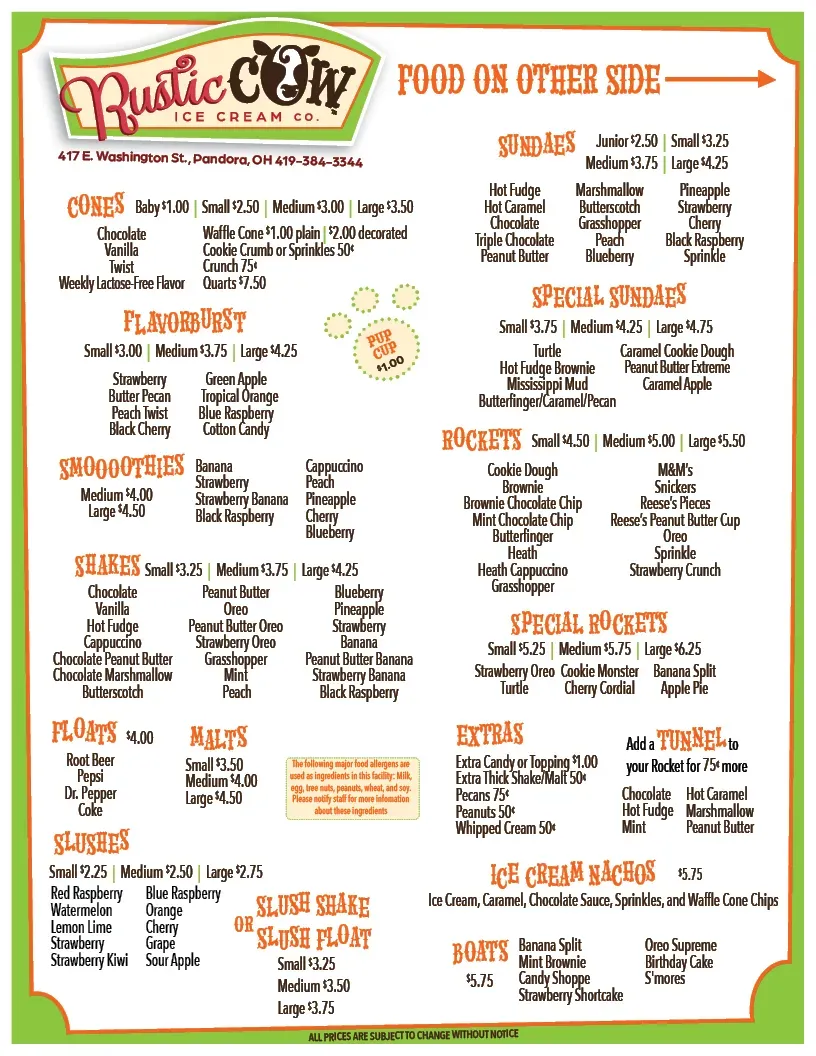 Rustic Cow Ice Cream Co. Menu - Updated October 2025