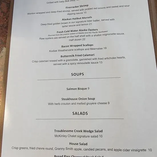 Canyon Steakhouse Menu | Denali National Park and Preserve, AK | Checkle