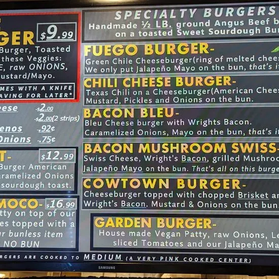 Fuego Burger Menu | Fort Worth, TX | Checkle