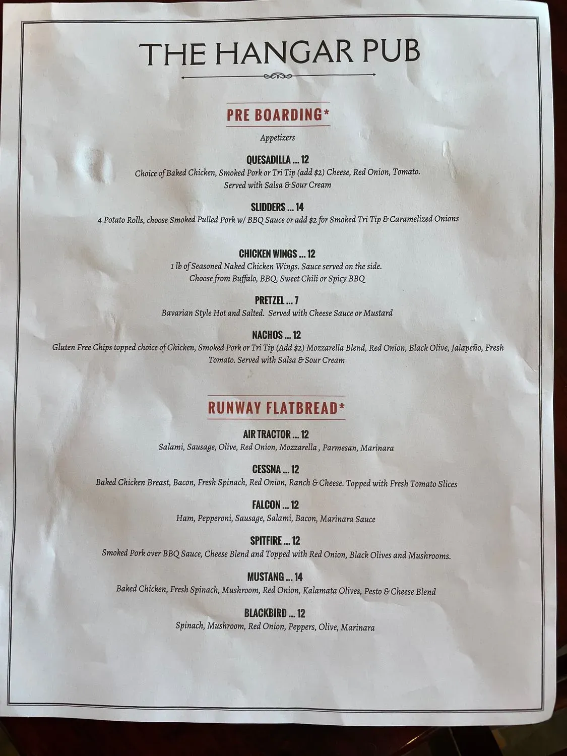Hangar Pub at Crescent Bar Menu - Updated October 2025
