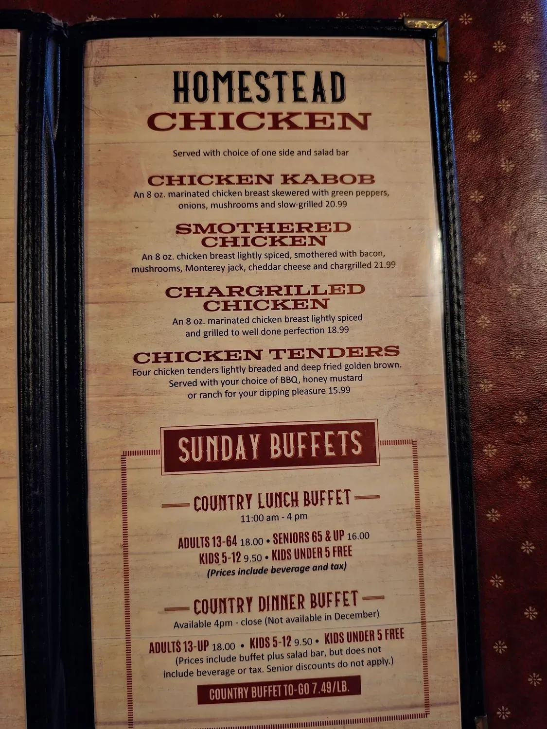 Homestead Steakhouse & Restaurant Menu - Updated October 2025