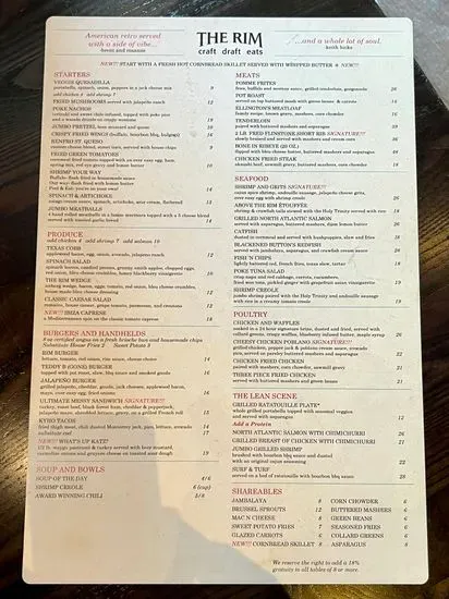 The Rim Waterside Menu | Fort Worth, TX | Checkle