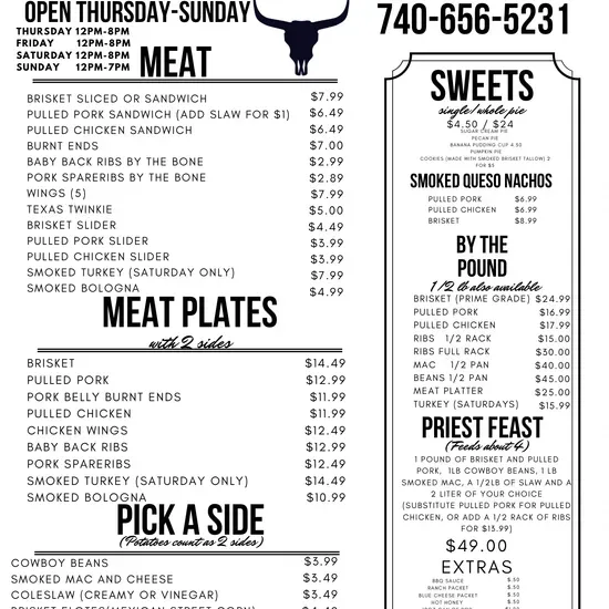 Priests Texas BBQ Menu | South Salem, OH | Checkle