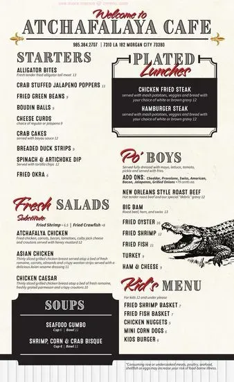 Atchafalaya Cafe Menu | Morgan City, LA | Checkle