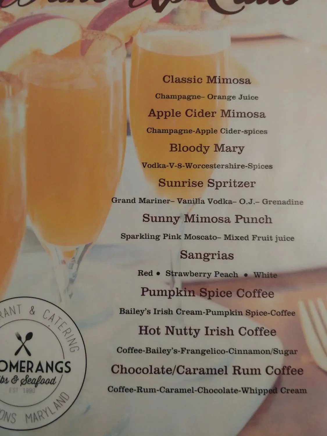 Boomerangs Original Ribs & Seafood Menu - Updated October 2025