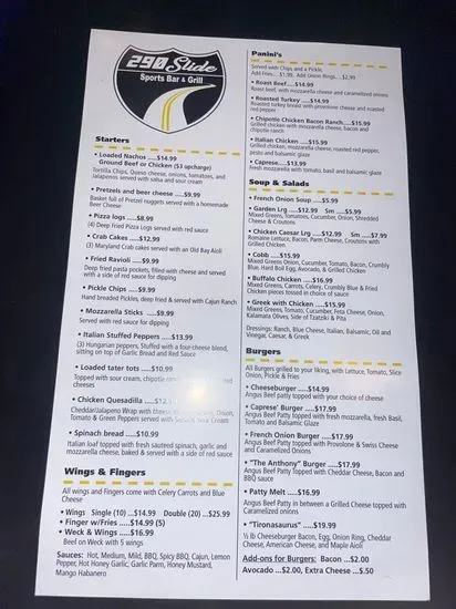 290 Slide, Sports Bar & Grill Menu | Tonawanda, NY | Checkle