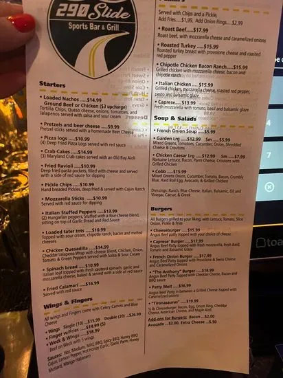 290 Slide, Sports Bar & Grill Menu | Tonawanda, NY | Checkle