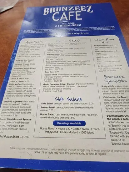 Brunzeez Cafe Menu | Ava, IL | Checkle