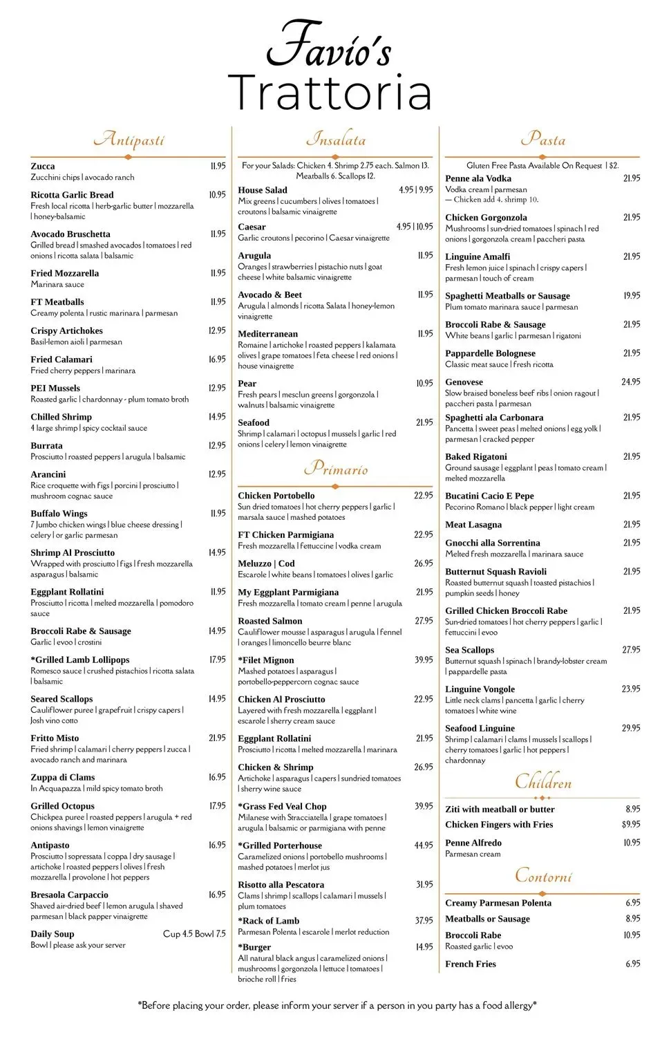 Favio's Trattoria Menu - Updated October 2025
