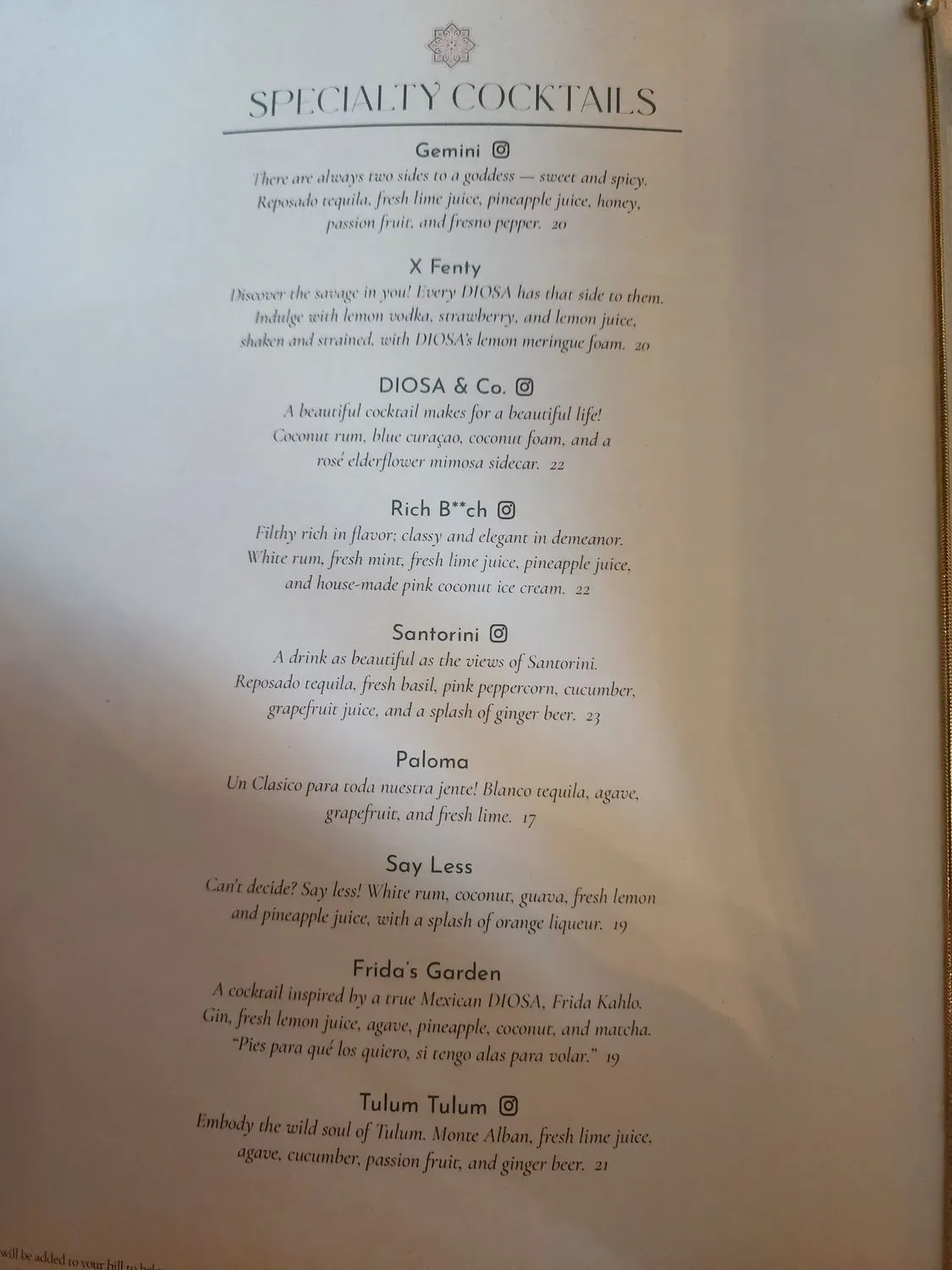 DIOSA Downey Menu - Updated October 2025