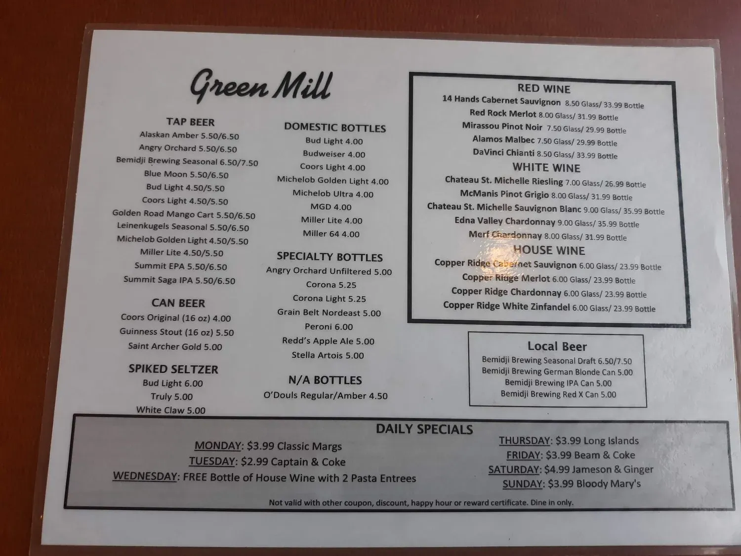Green Mill Restaurant & Bar Menu - Updated October 2025