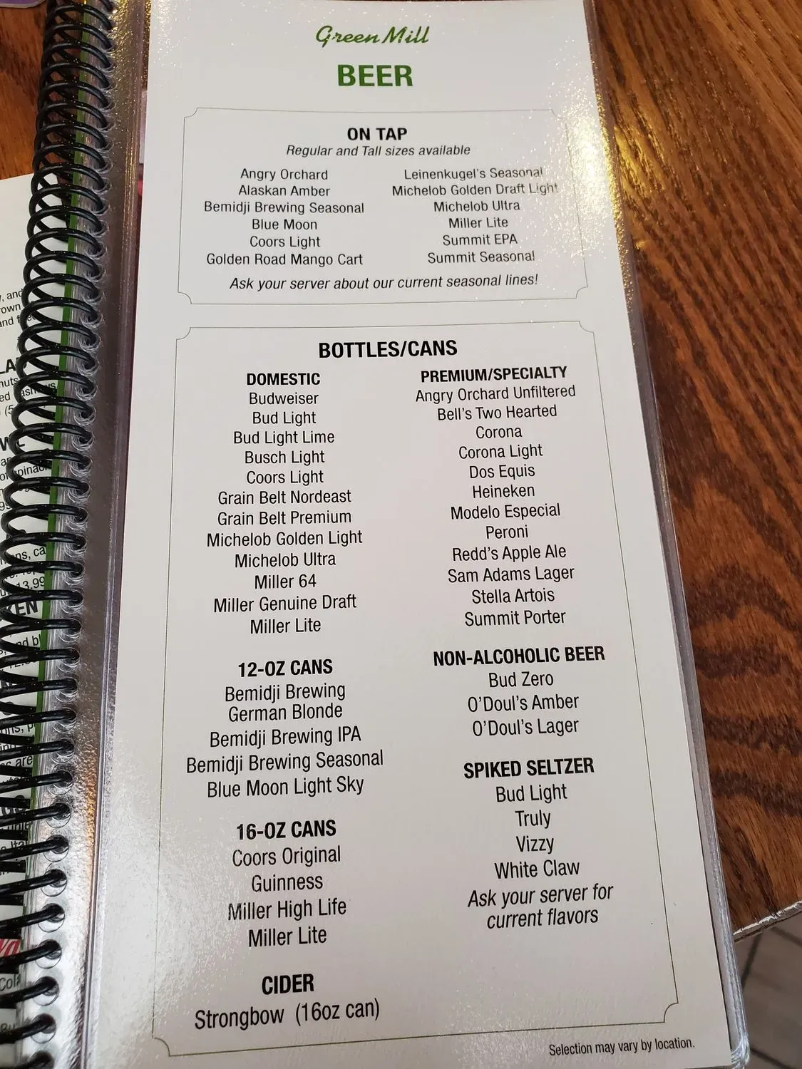 Green Mill Restaurant & Bar Menu - Updated October 2025